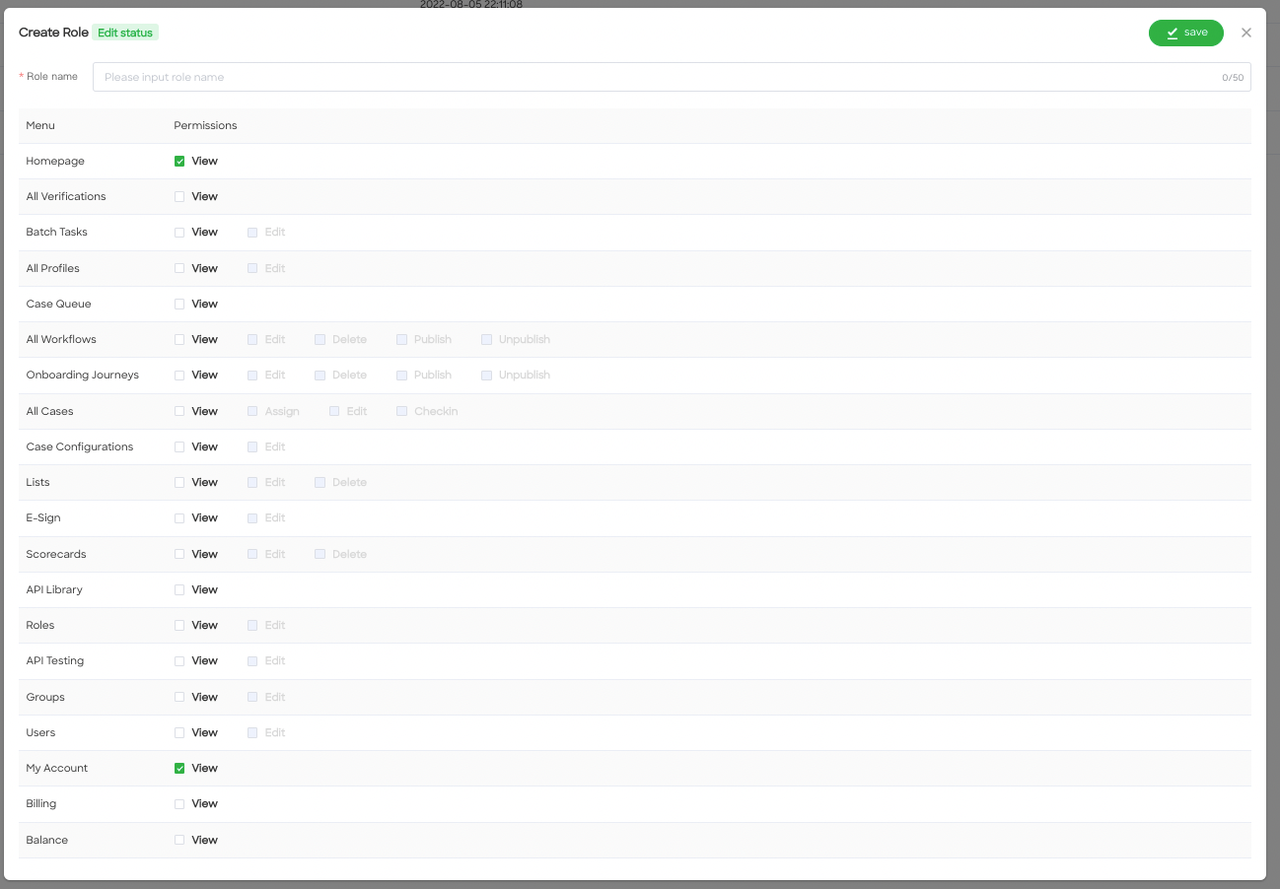 OSP - User Permission - Create roles and assign permissions – ADVANCE.AI